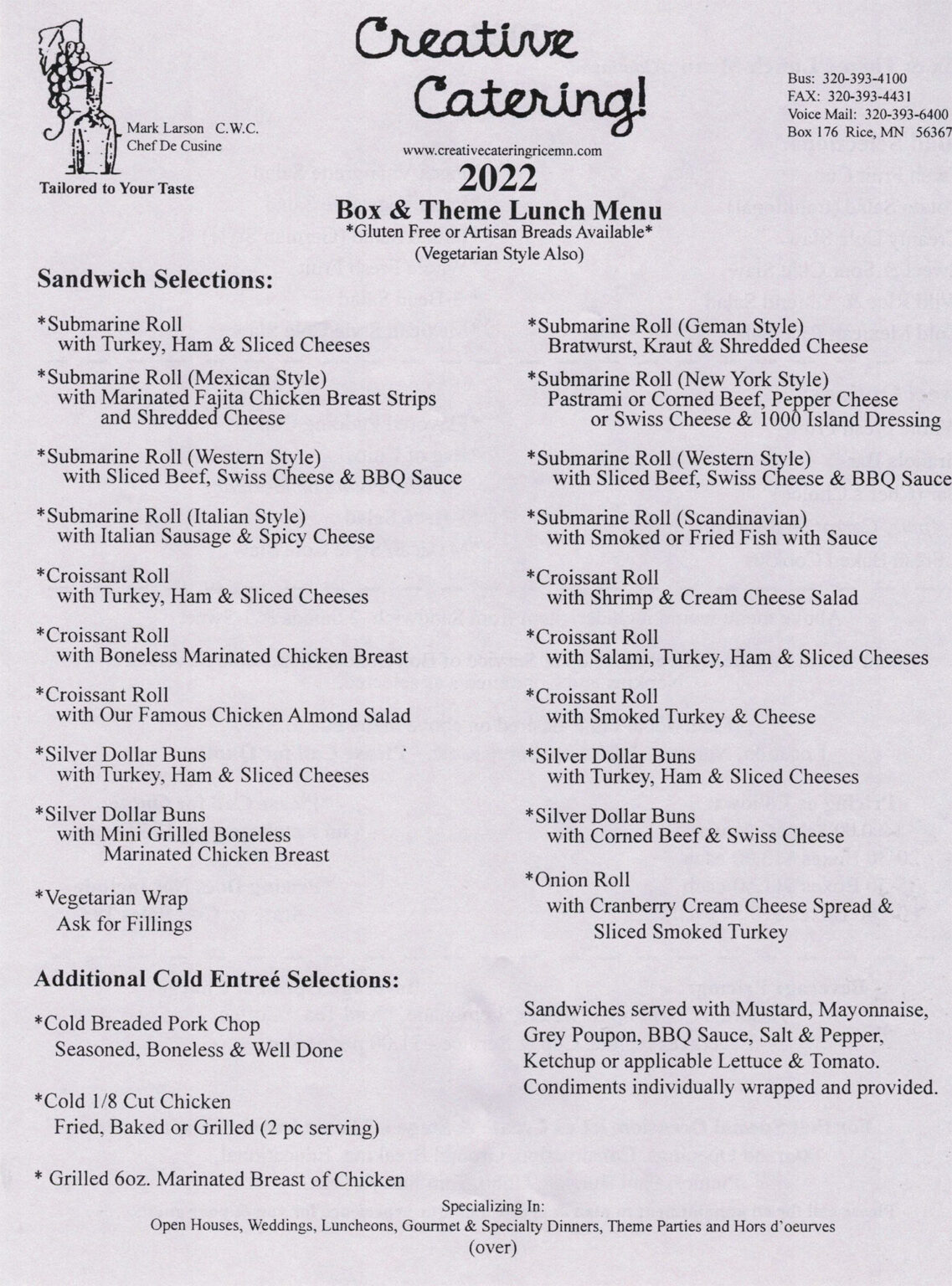 Menus - Creative Catering