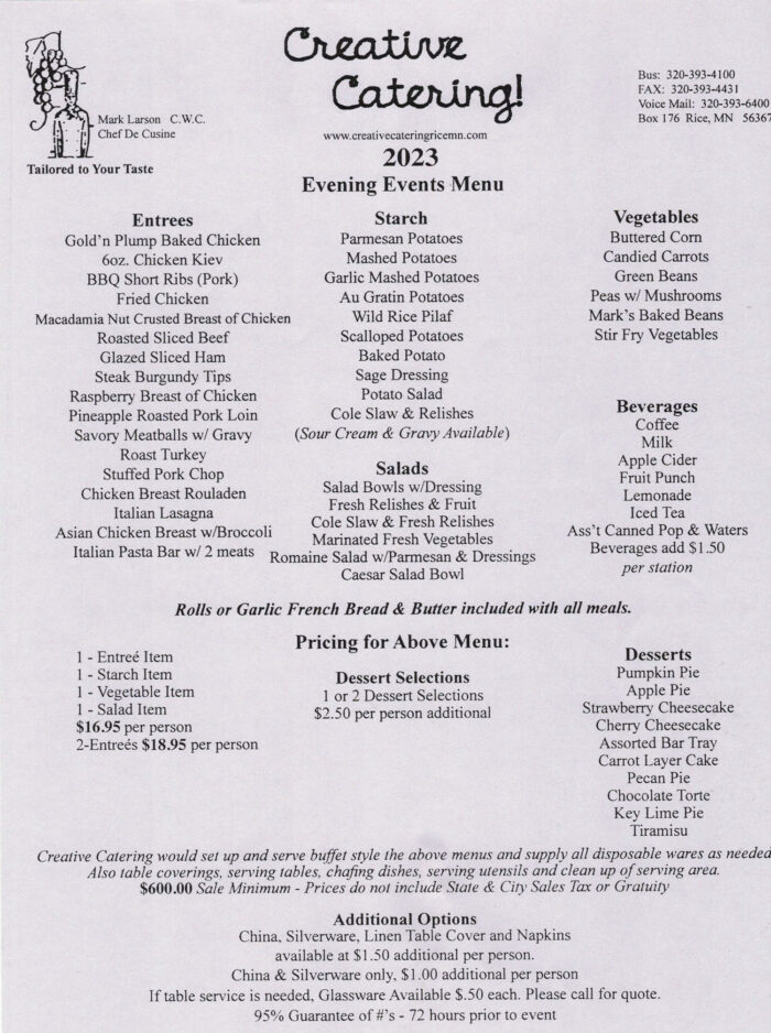 Menus - Creative Catering