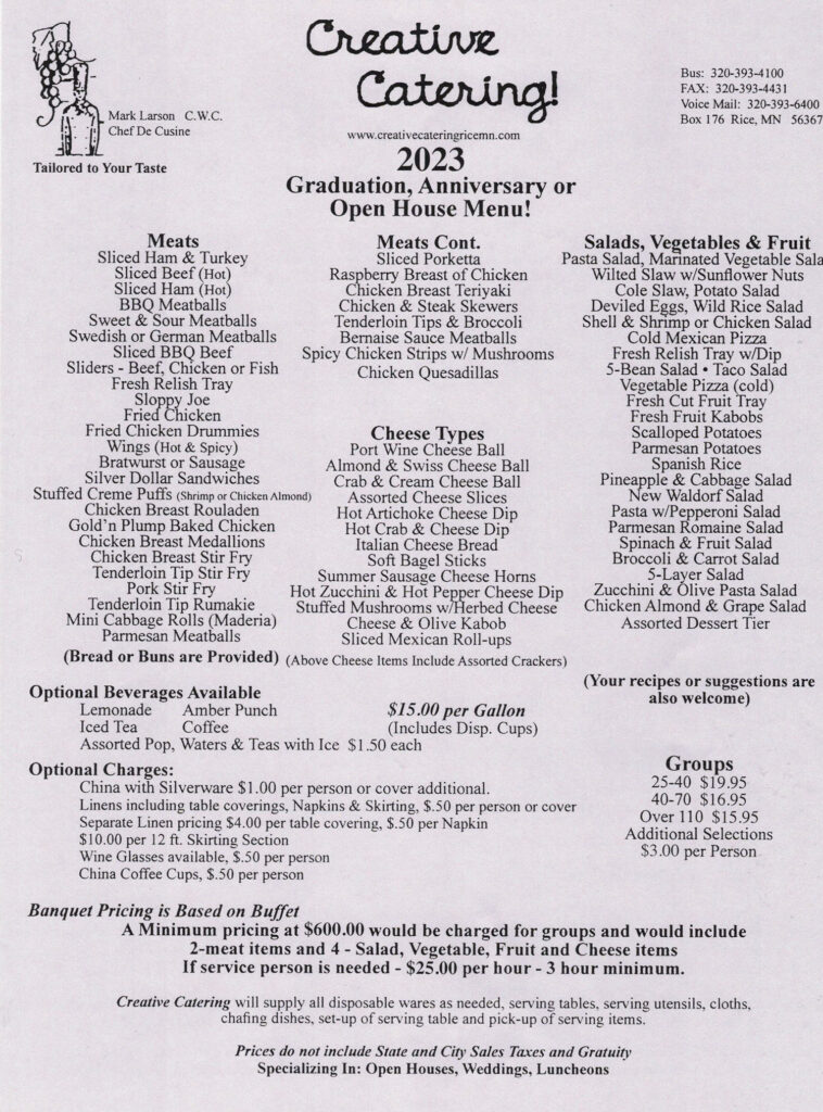 Menus - Creative Catering