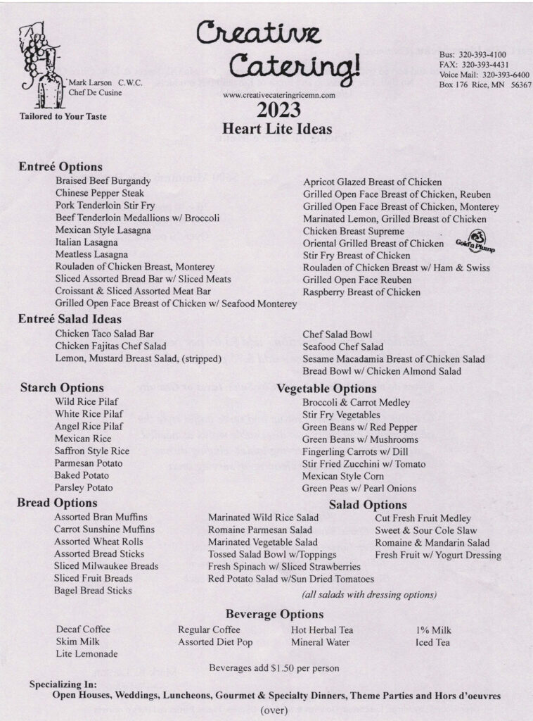 Menus - Creative Catering