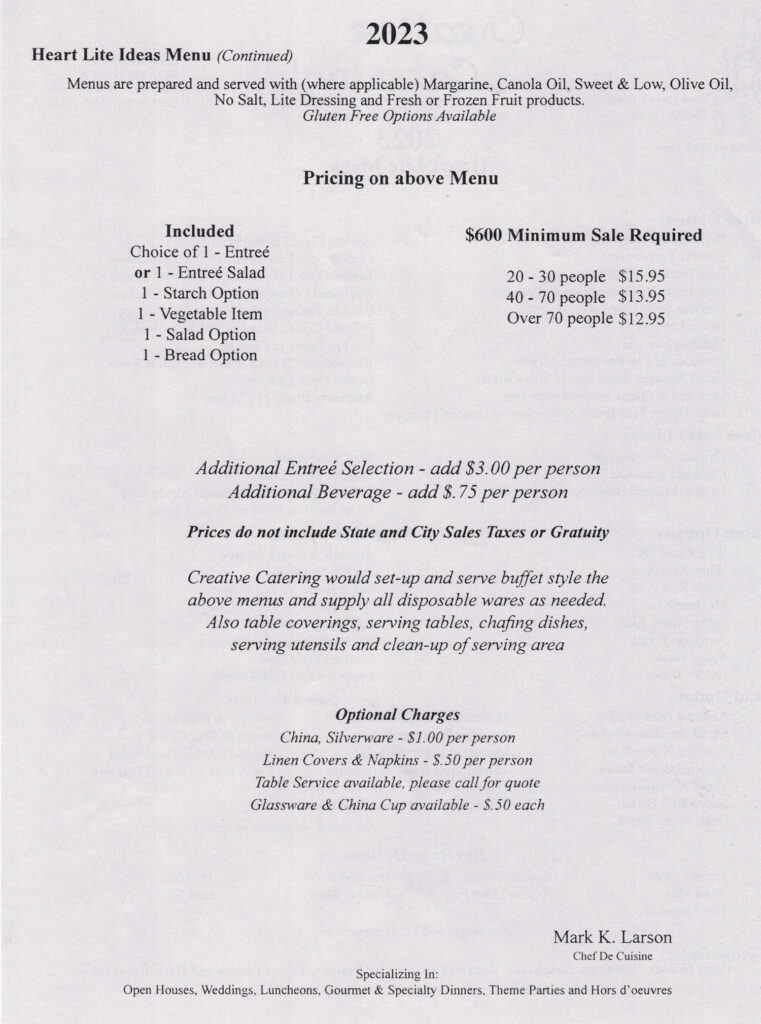 Menus - Creative Catering