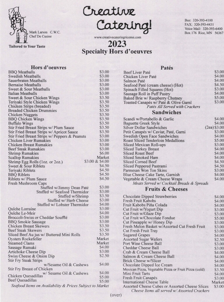 Menus - Creative Catering