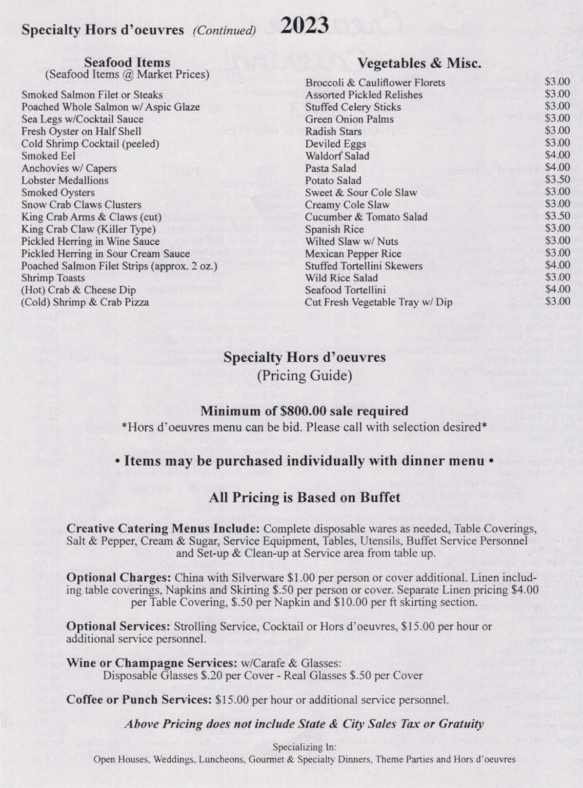 Menus - Creative Catering