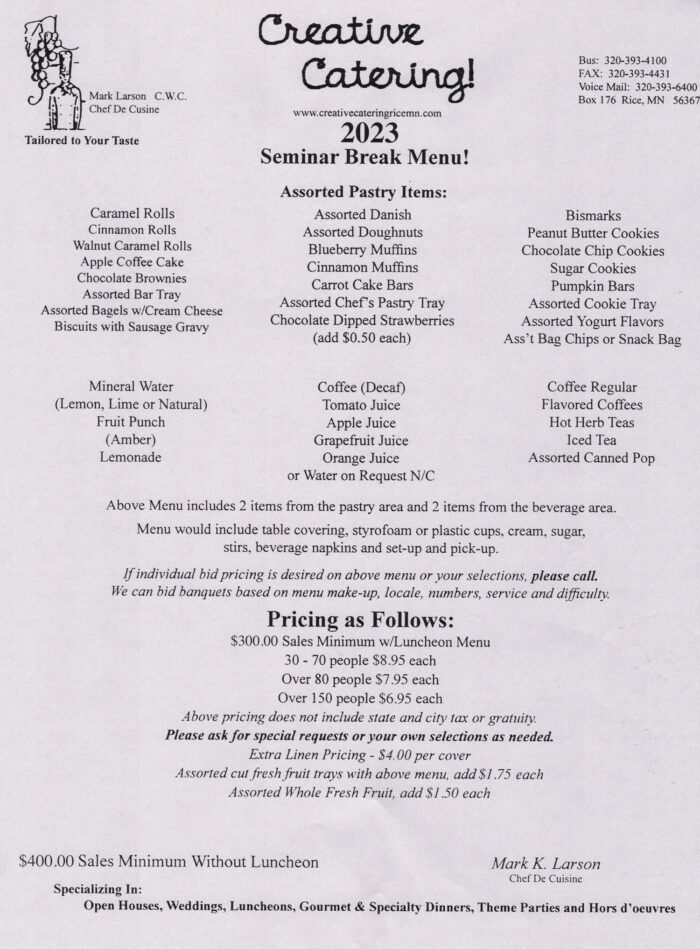 Menus - Creative Catering