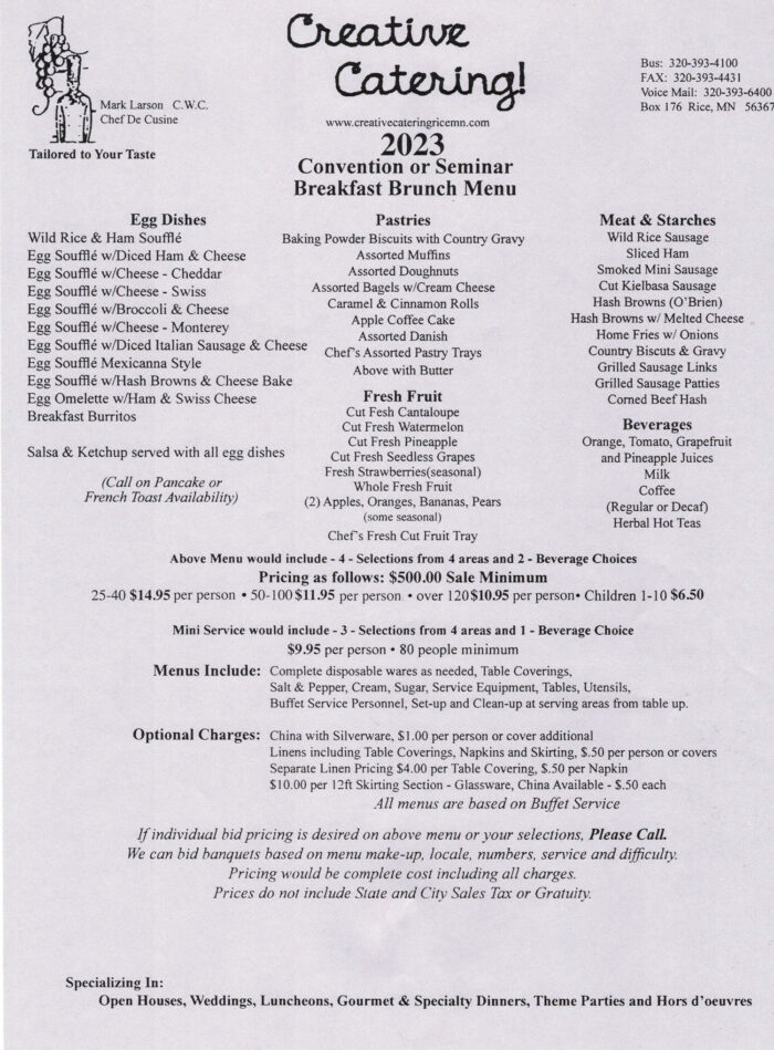 Menus - Creative Catering