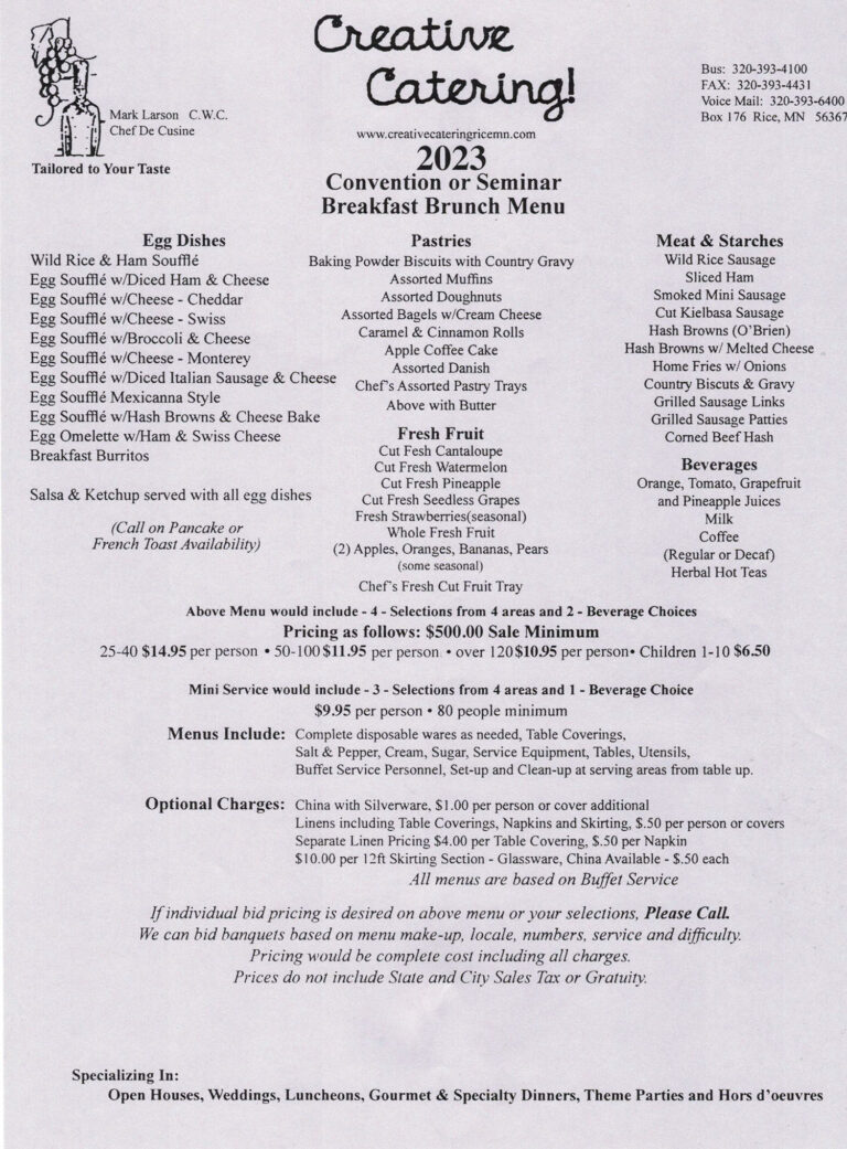 Menus - Creative Catering