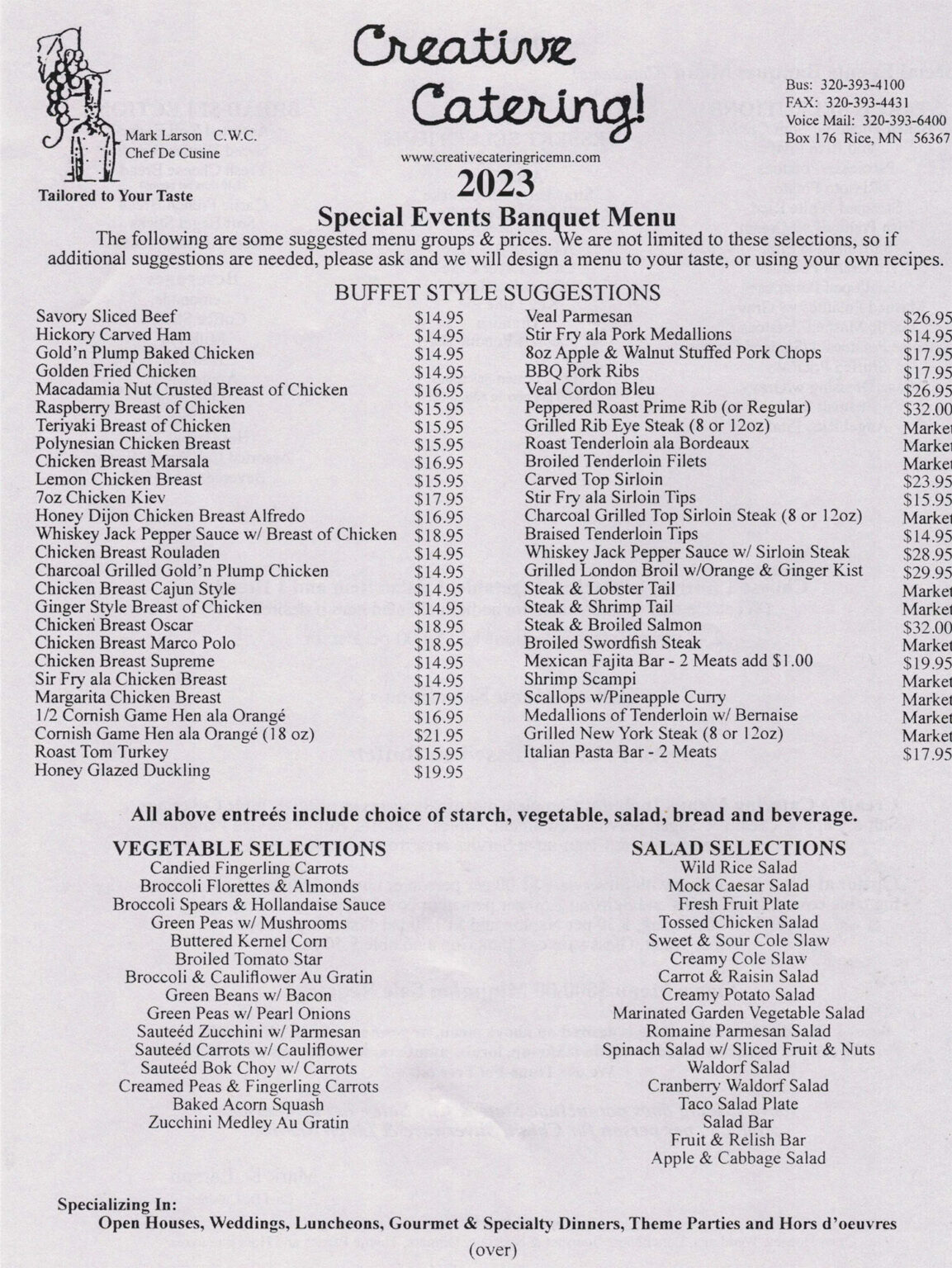 Menus - Creative Catering