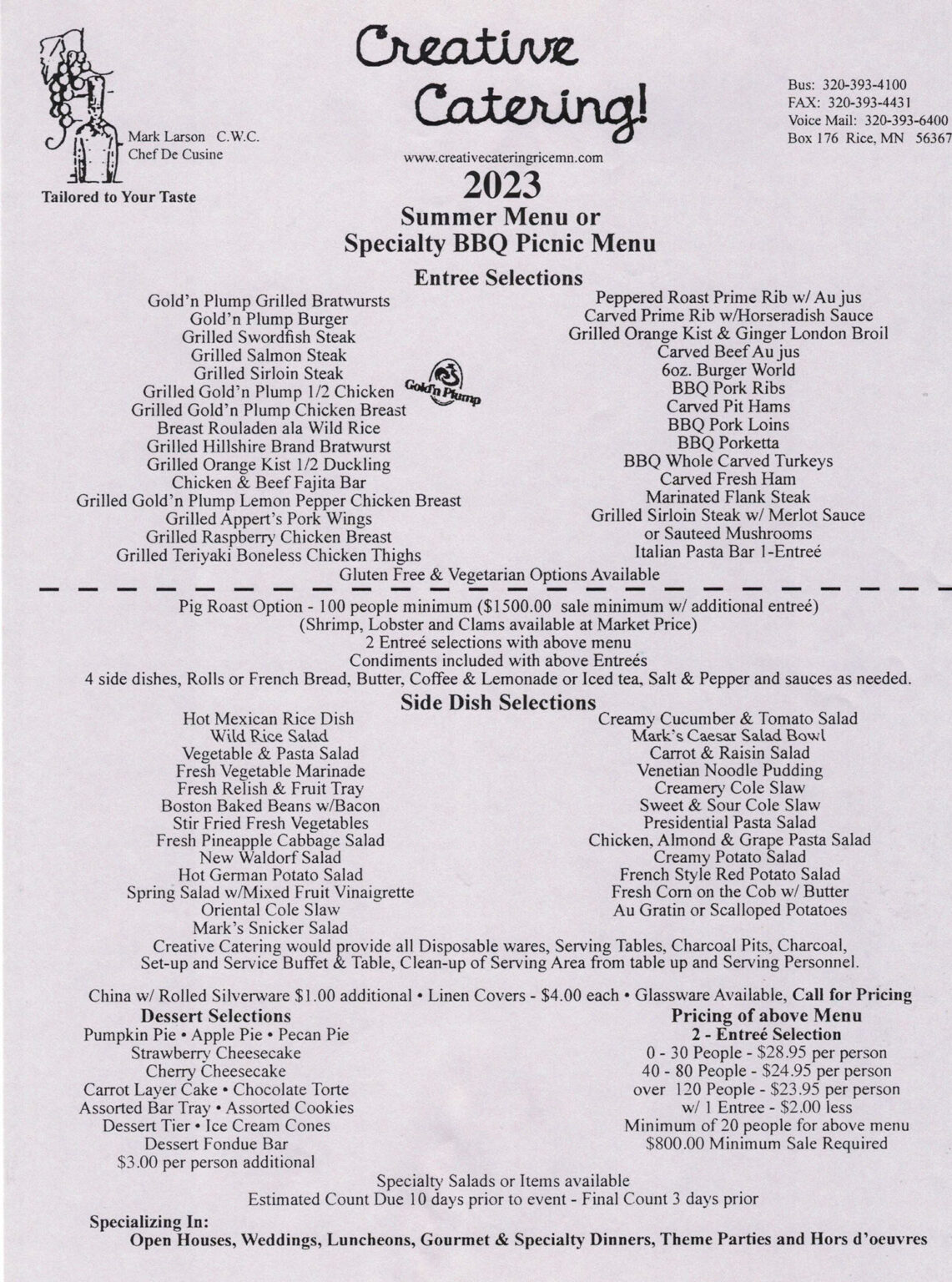 Menus - Creative Catering