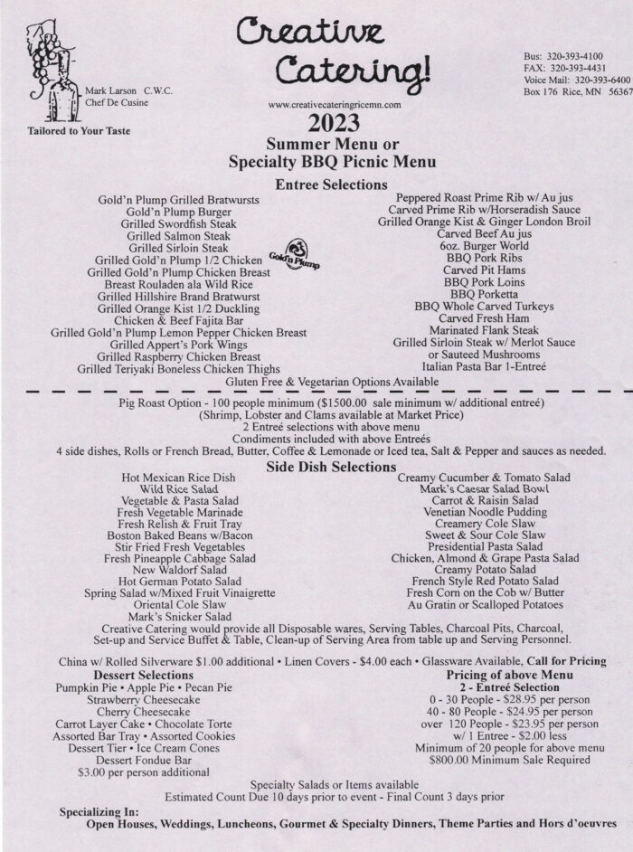 Menus - Creative Catering