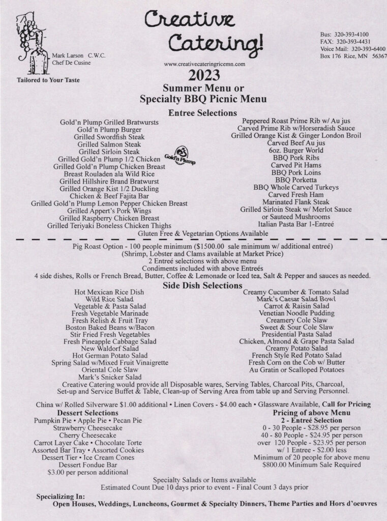 Menus - Creative Catering