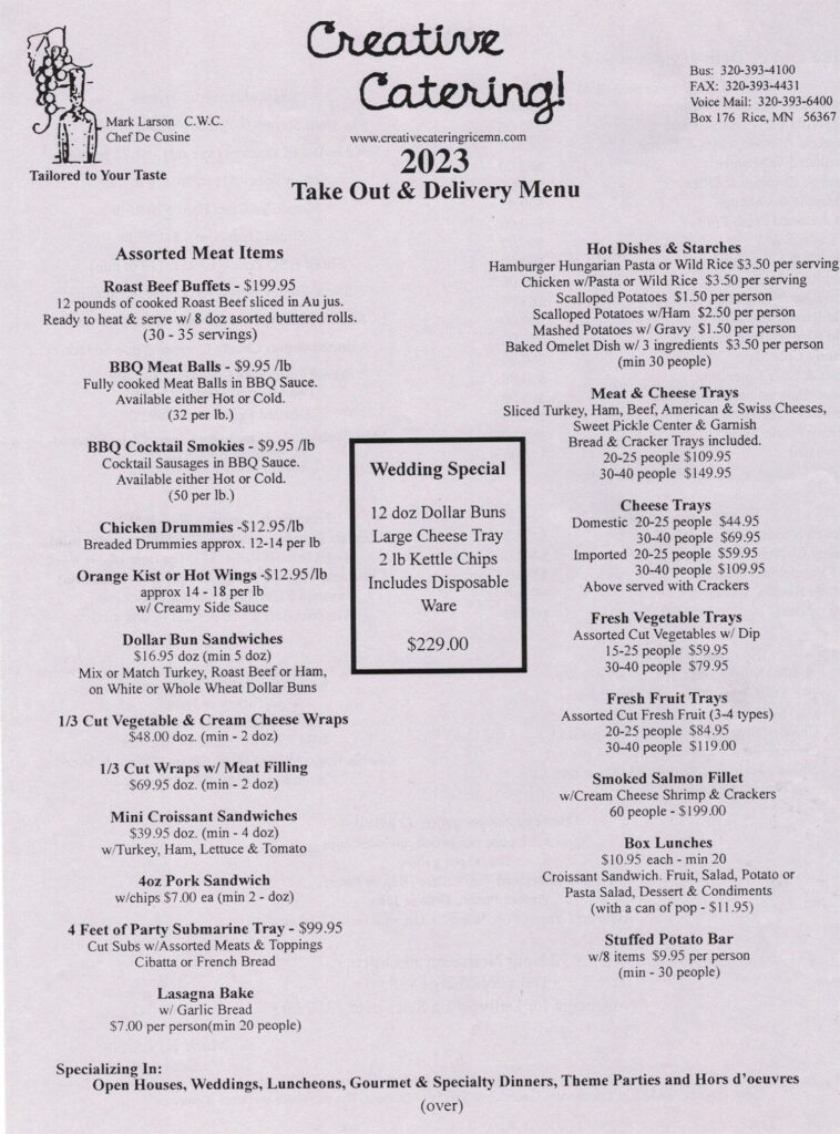 Menus - Creative Catering