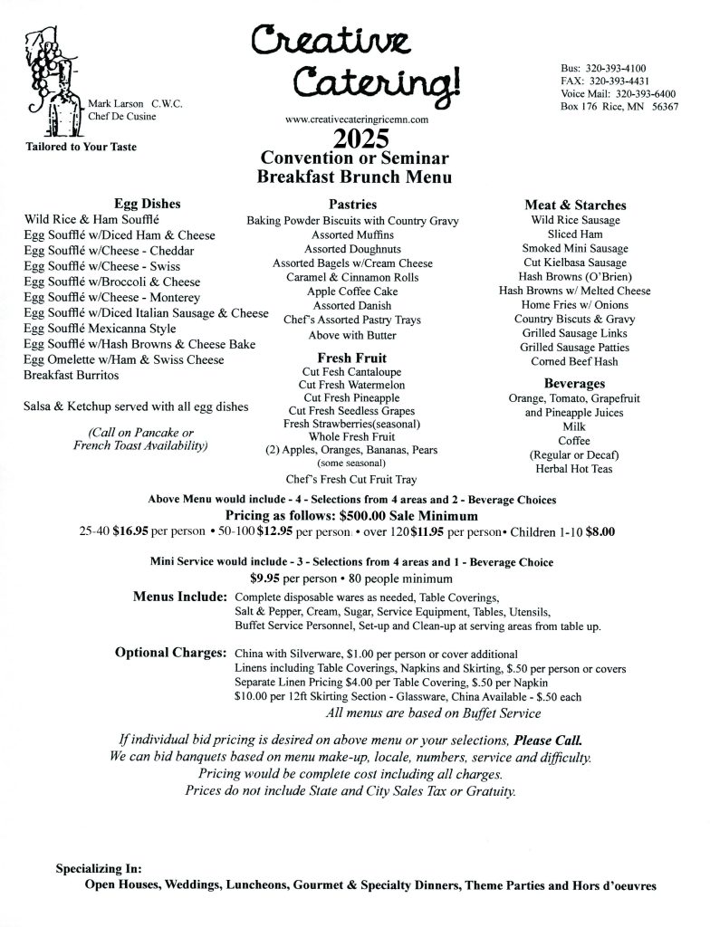 Menus - Creative Catering